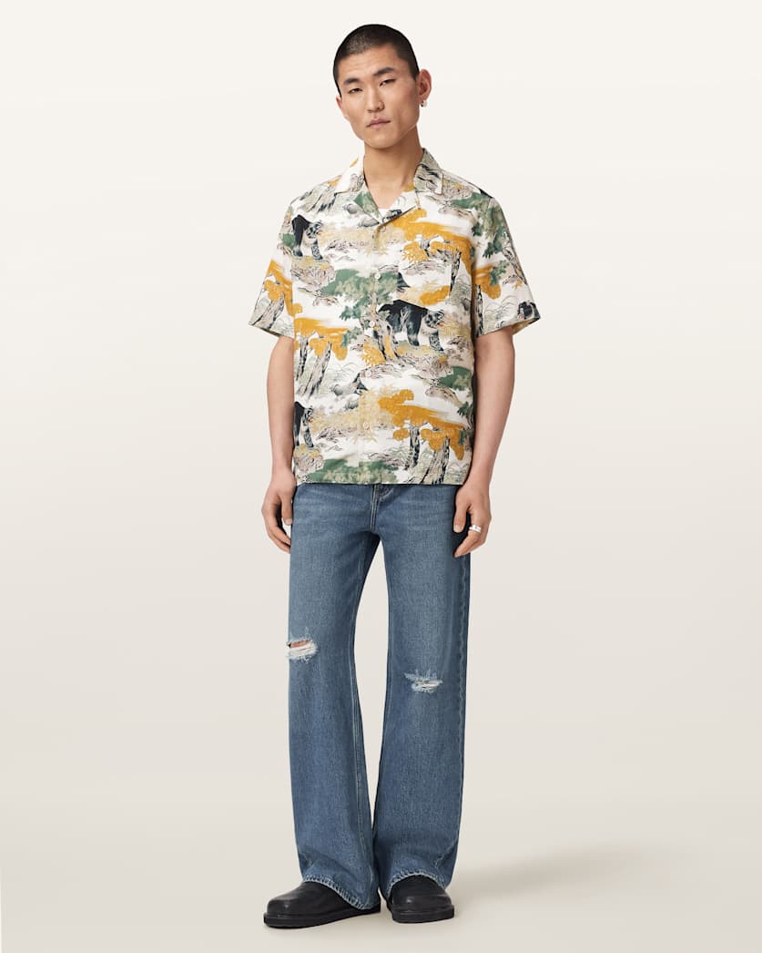 Wader Short Sleeve Linen Blend Shirt Off White | ALLSAINTS